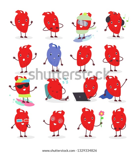 Vector Illustration Cute Anatomical Heart Character Stock Vector ...