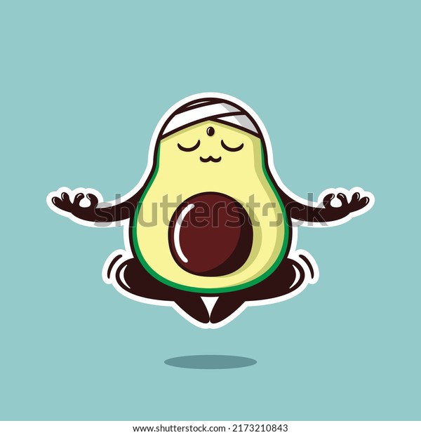 Vector Illustration Cute Avocado Meditating Stock Vector (Royalty Free ...