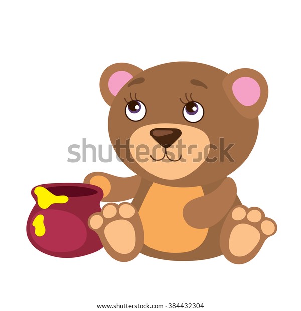 Vector Illustration Cute Bear Honey Pot Stock Vector (Royalty Free ...