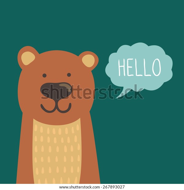 Vector Illustration Cute Bear Text Hello Stock Vector (Royalty Free ...