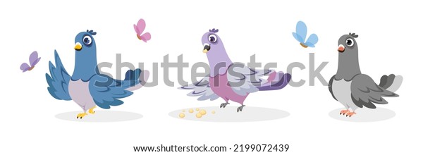 Vector Illustration Cute Beautiful Pigeons On Stock Vector (Royalty ...