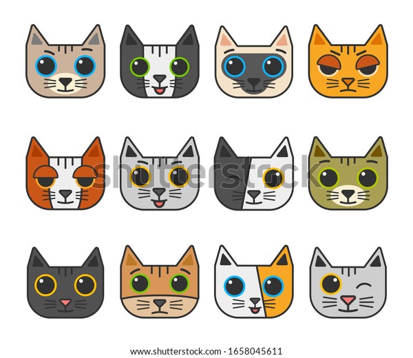 Vector Illustration Cute Cartoon Cat Icons Stock Vector (Royalty Free ...