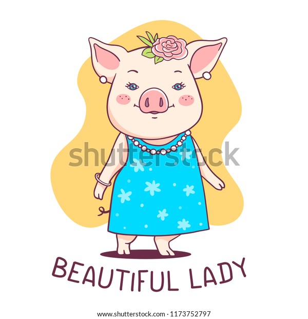 Vector Illustration Cute Cartoon Female Pig: เวกเตอร์สต็อก (ปลอดค่า ...