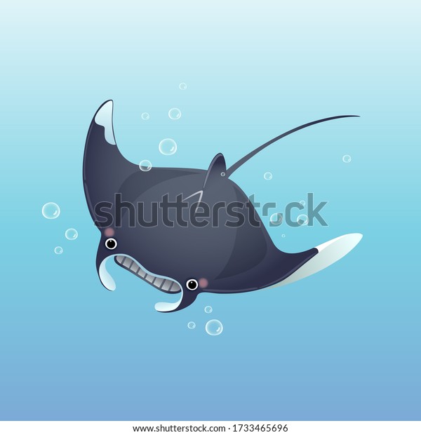 Vector Illustration Cute Cartoon Manta Ray Stock Vector (Royalty Free ...