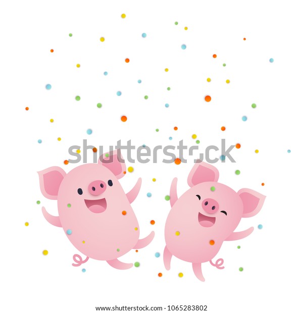 Vector Illustration Cute Cartoon Pigs Confetti Stock Vector (Royalty ...