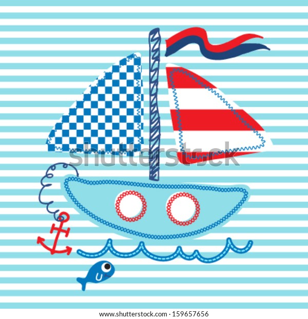 Vector Illustration Cute Cartoon Sail Boat Stock Vector (Royalty Free ...