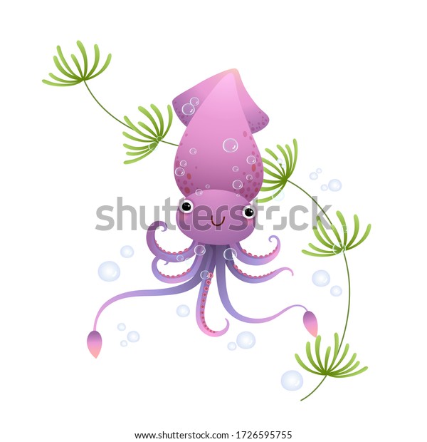 Ilustración vectorial lindo caricatura calamar bajo: vector de stock ...