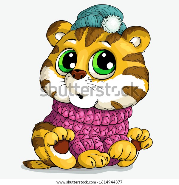 Vector Illustration Cute Cartoon Tiger Hat 스톡 벡터(로열티 프리) 1614944377