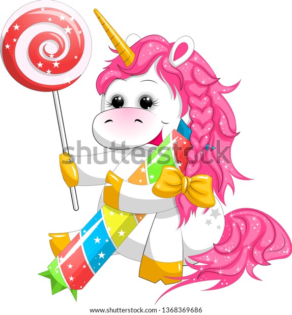 Vector Illustration Cute Cartoon Unicorn Eating Stock Vector (Royalty ...