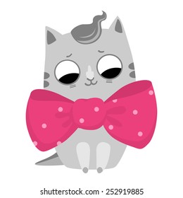 Vector Illustration Cute Cat Bow Cartoon Stock Vector (Royalty Free ...