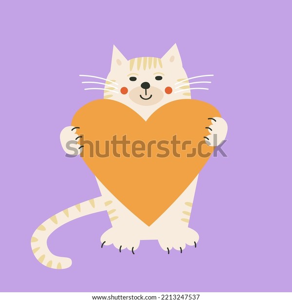 Vector Illustration Cute Cat Holding Heart Stock Vector (Royalty Free ...