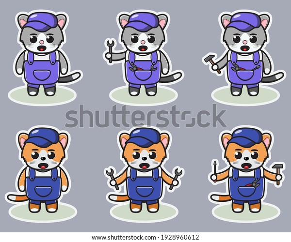 Vector Illustration Cute Cat Mechanic Cute Stock Vector (Royalty Free ...