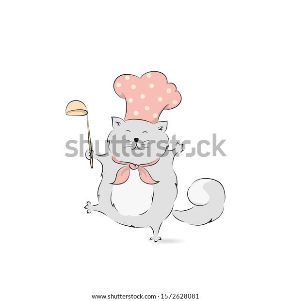 Vector Illustration Cute Chef Catcartoon Design: เวกเตอร์สต็อก (ปลอดค่า ...
