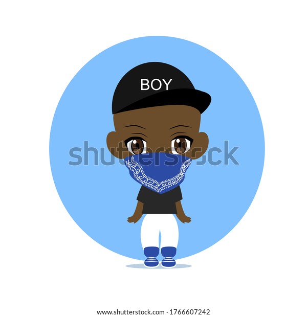 vector illustration of a cute chibi anime funny boy with a blue bandana ...