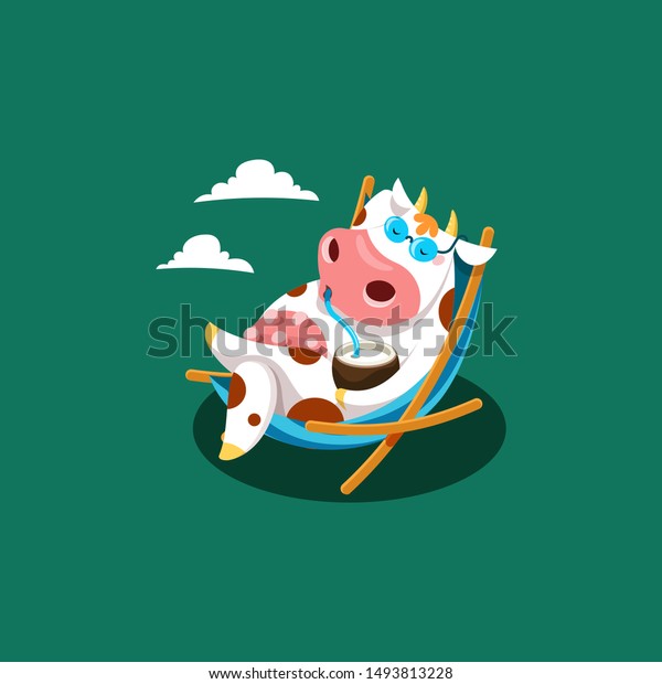 Vector Illustration Cute Cow Sunglasses Drinks Stock Vector (Royalty ...