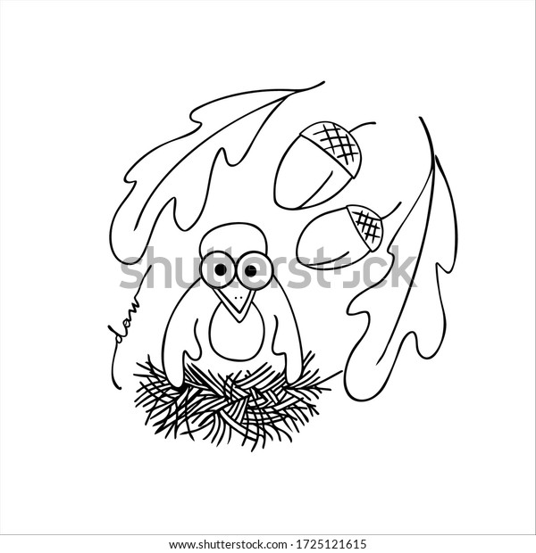 Vector Illustration Cute Daw On Oak Stock Vector (Royalty Free ...