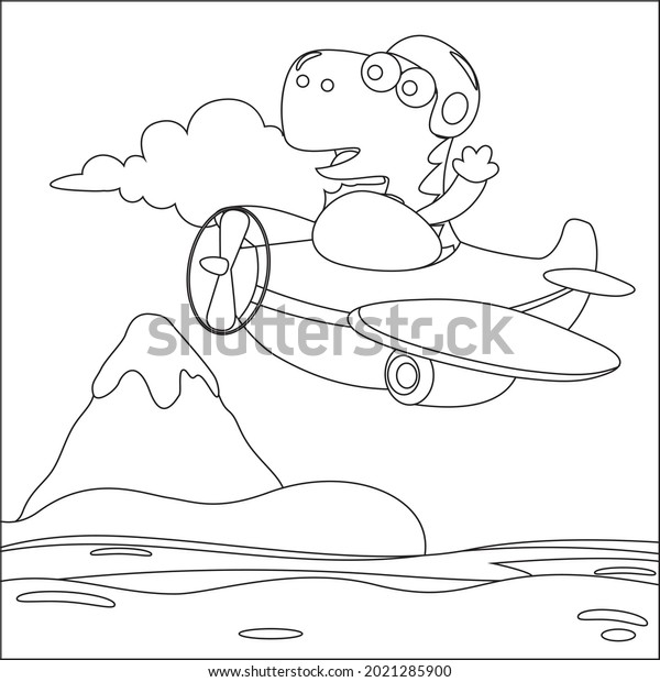 Vector Illustration Cute Dinosaur Pilot Flies Stock Vector (Royalty ...