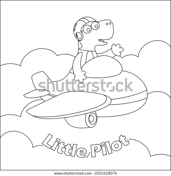 Vector Illustration Cute Dinosaur Pilot Flies Stock Vector (Royalty ...