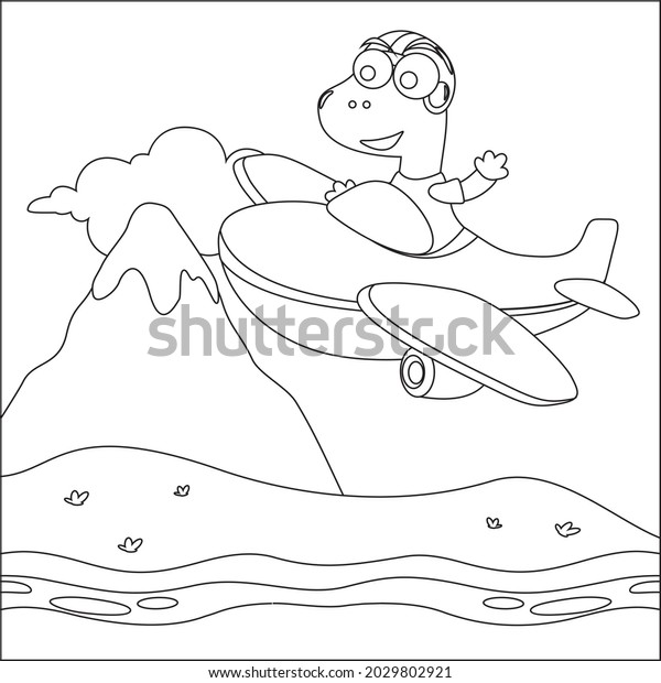 Vector Illustration Cute Dinosaur Pilot Flies Stock Vector (Royalty ...