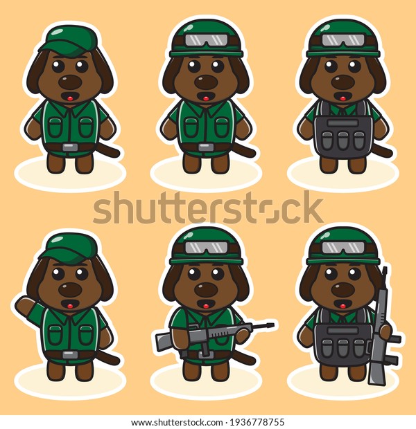 Vector illustration of cute dog Soldier cartoon. Cute Dog expression ...
