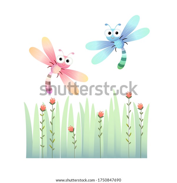 Imagen vectorial de lindas libélulas volando: vector de stock (libre de ...