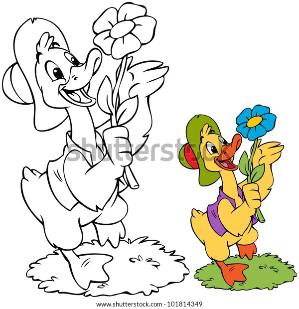 Vector Illustration Cute Duck Flower Card Stock Vector (Royalty Free ...