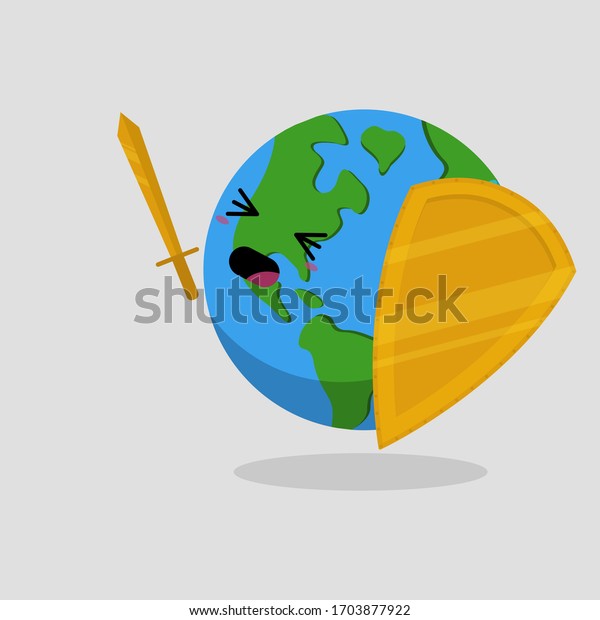 Vector Illustration Cute Earth Funny Character Stock Vector (Royalty ...