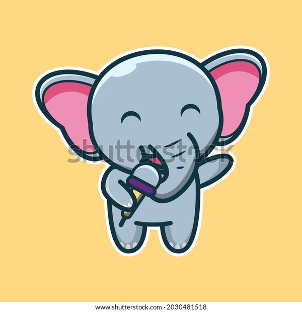 Vector Illustration Cute Elephant Singing Stock Vector (Royalty Free ...