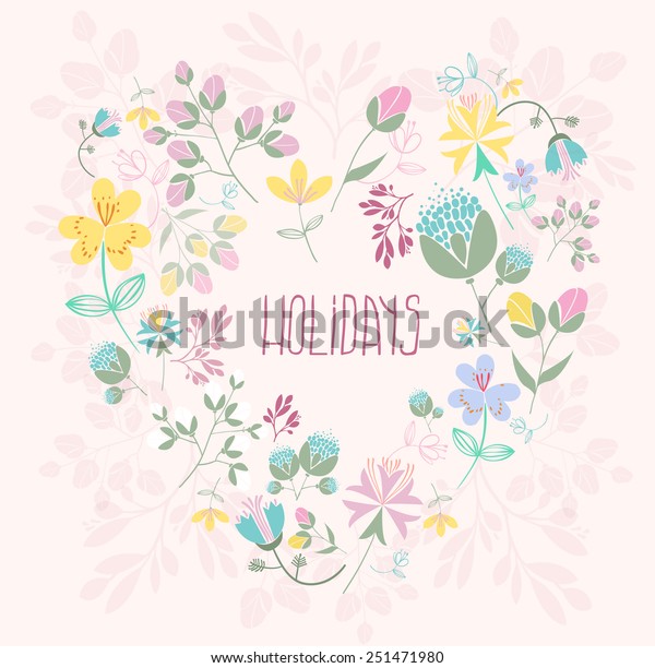 Vector Illustration Cute Floral Card Template Stock Vector (Royalty ...