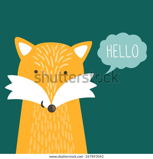 Vector Illustration Cute Fox Text Hello Stock Vector (Royalty Free ...