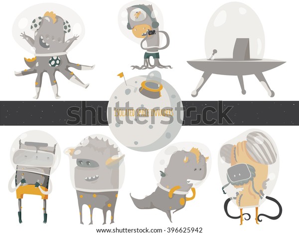 Vector Illustration Cute Funky Space Invaders Stock Vector (Royalty ...