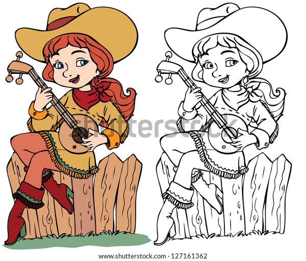 Vector Illustration Cute Girl Playing Mandolin Stock Vector (Royalty ...