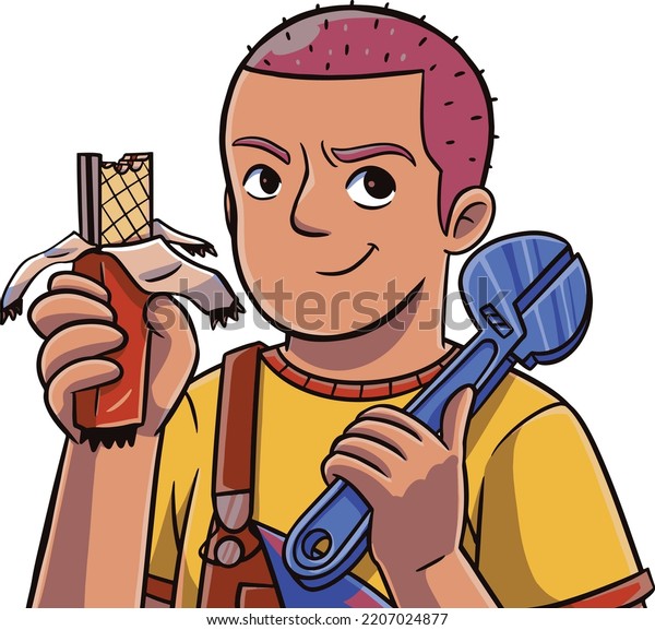 Vector Illustration Cute Handyman Avatar Character Stock Vector ...
