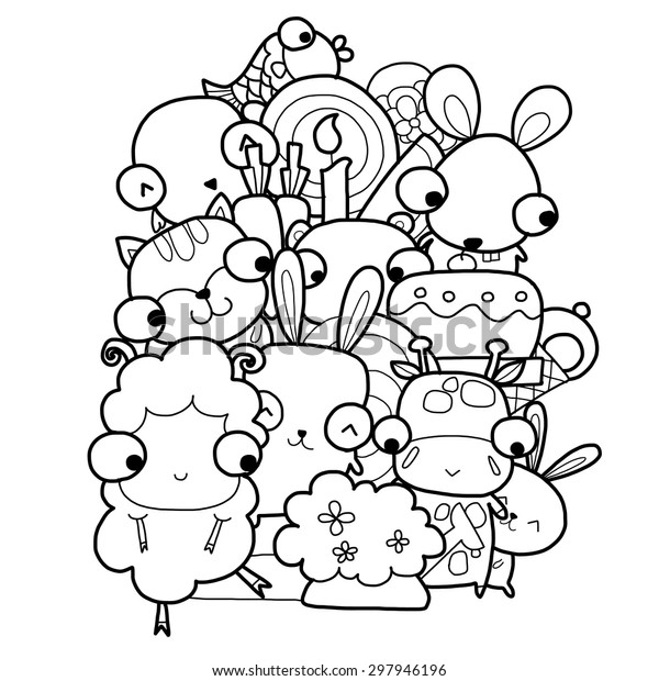 Vector Illustration Cute Happyanimals Cartoon Drawing Stock Vector ...