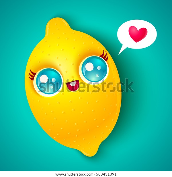 Vector Illustration Cute Lemon Heart Kawaii Stock Vector (Royalty Free ...