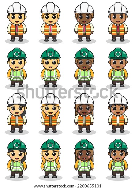 Vector Illustration Cute Little Builders Childrens Stock Vector ...