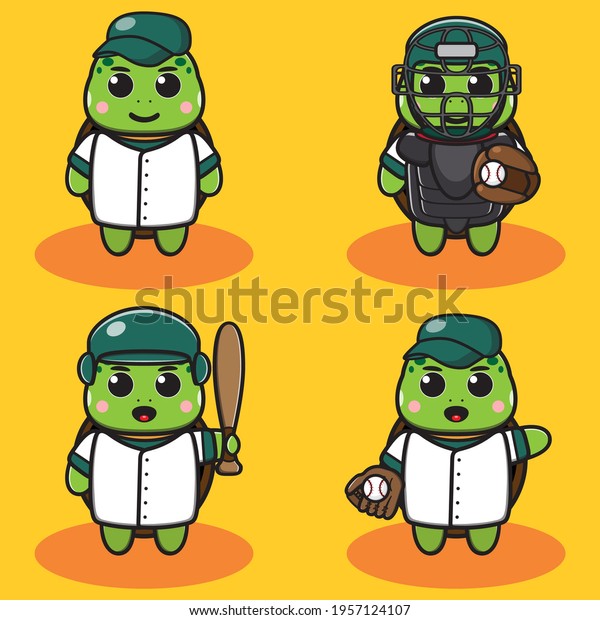 Vector Illustration Cute Little Turtle Baseball Stock Vector (Royalty ...