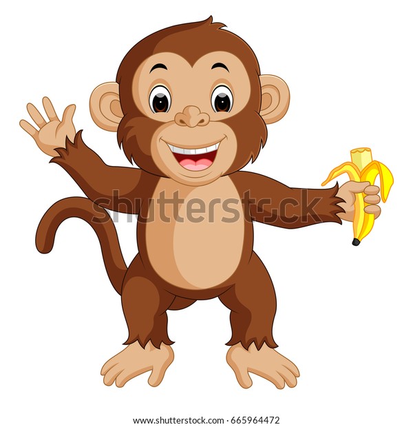 Vector Illustration Cute Monkey Cartoon Eating Stock Vector (Royalty ...