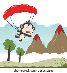 Vector Illustration Cute Monkey Flying Parachute Stock Vector (Royalty ...