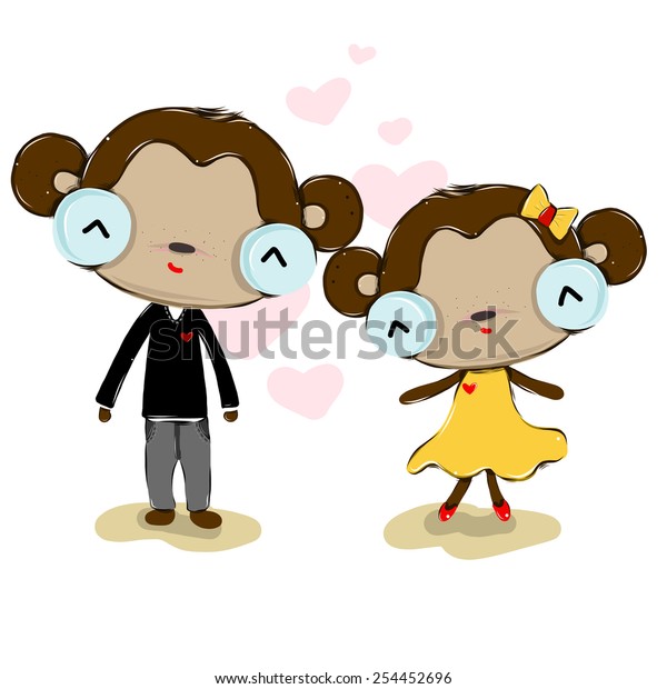 Vector Illustration Cute Monkey Love Cartoon Stock Vector (Royalty Free ...