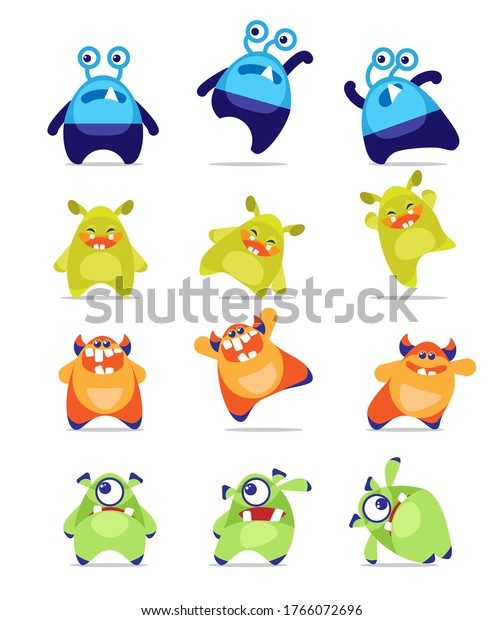 Vector Illustration Cute Monsters Dancing: เวกเตอร์สต็อก (ปลอดค่า ...