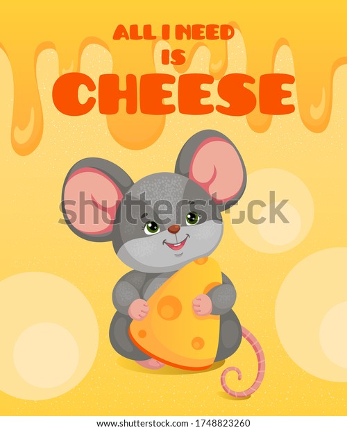 Vector Illustration Cute Mouse Piece Cheese Stock Vector (Royalty Free ...