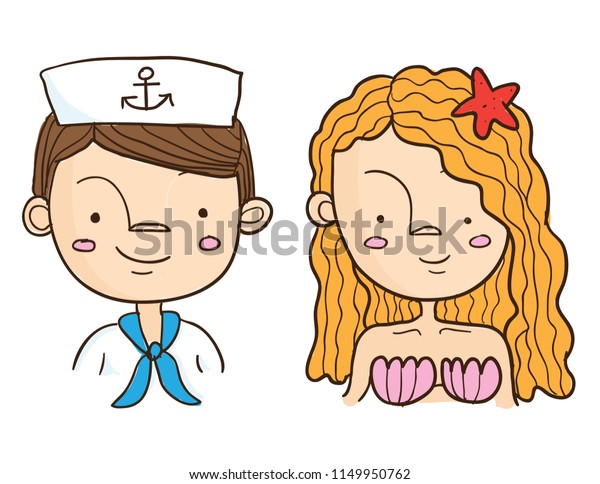 Vector Illustration Cute Nautical Characters Boy Stock Vector (Royalty ...