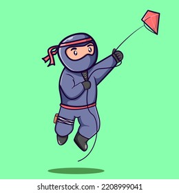 Vector Illustration Cute Ninja Playing Kite Stock Vector (Royalty Free ...