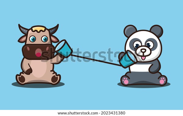 Vector Illustration Cute Panda Panda Buffalo Stock Vector (Royalty Free ...