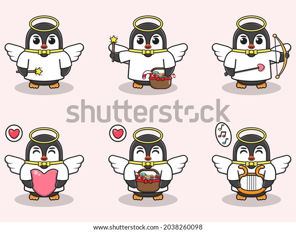Vector Illustration Cute Penguin Angel Costume Stock Vector (Royalty ...