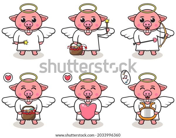 Vector Illustration Cute Pig Angel Costume Stock Vector (Royalty Free ...