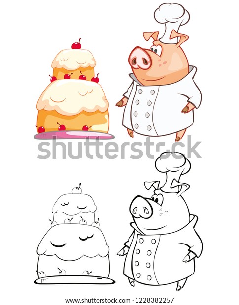 Vector Illustration Cute Pig Cook Cartoon: vector de stock (libre de ...
