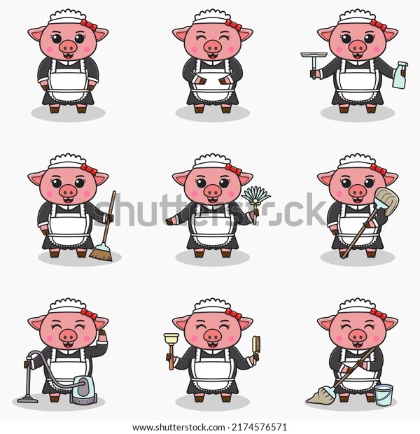 Vector Illustration Cute Pig Maid Uniform Stock Vector (Royalty Free ...