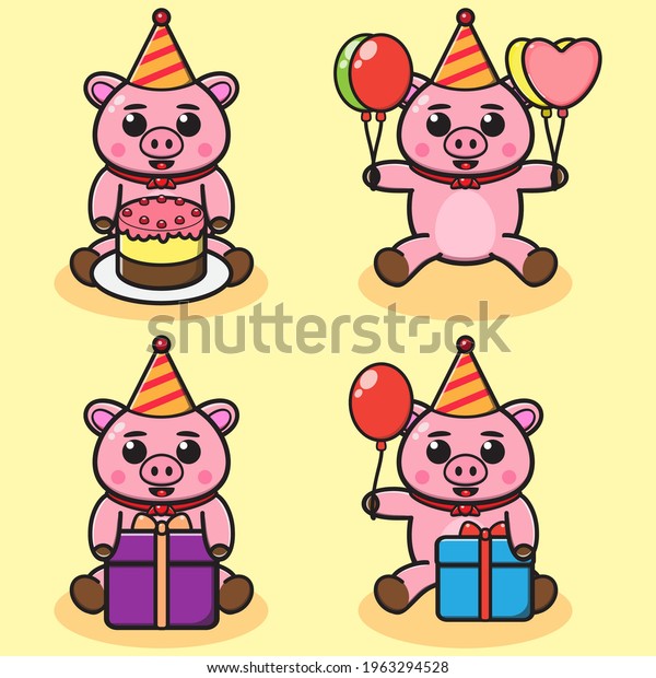 Vector Illustration Cute Pig Party Cute Stock Vector (Royalty Free ...